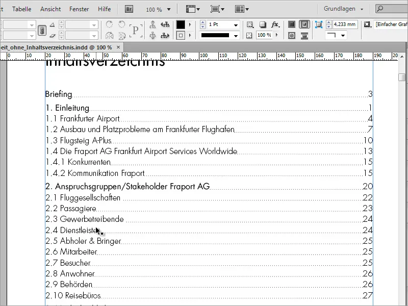 Diseño de documentos para seminarios profesionales: Índice