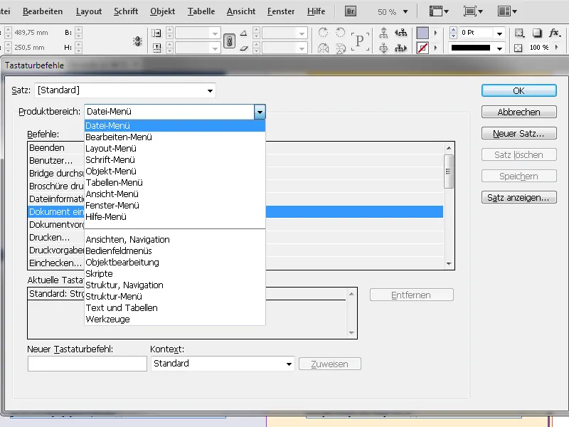 Using keyboard shortcuts in Adobe InDesign