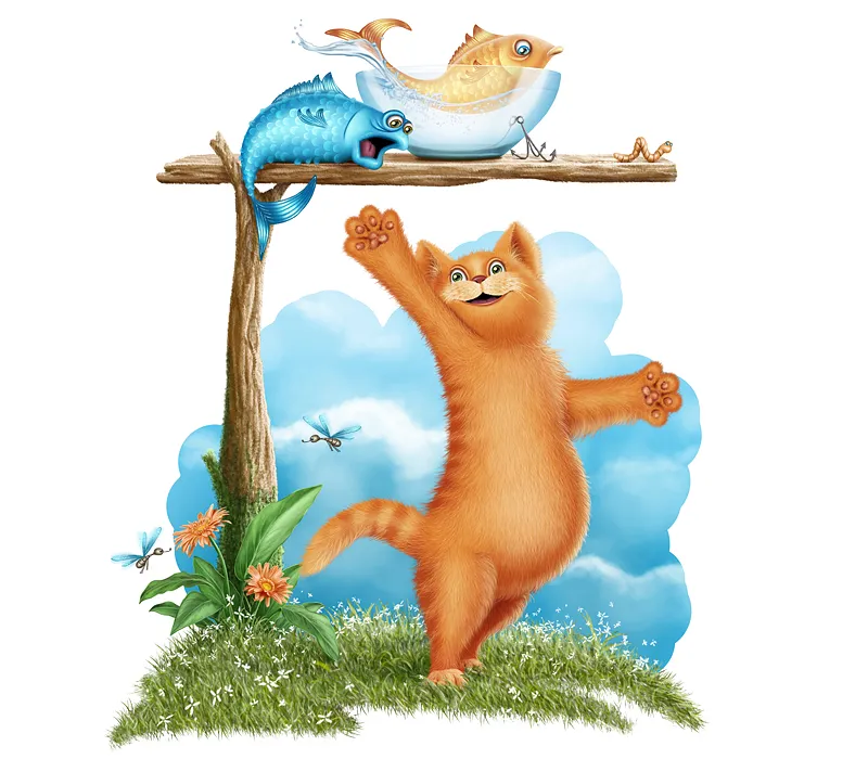 Illustration - Fish hunt! Part 1 - Sketch - Cat painting