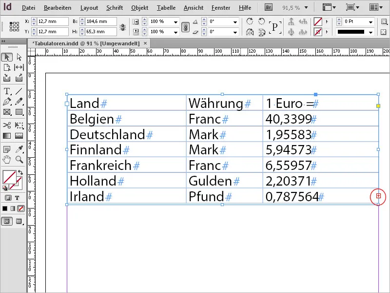 Using tabulators and tables in Adobe InDesign