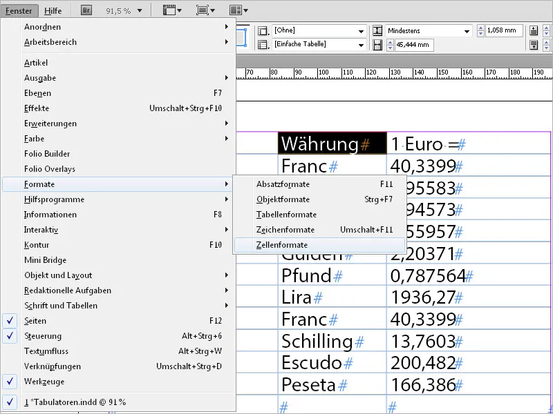 Using tabulators and tables in Adobe InDesign