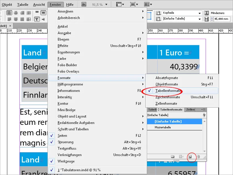 Using tabulators and tables in Adobe InDesign