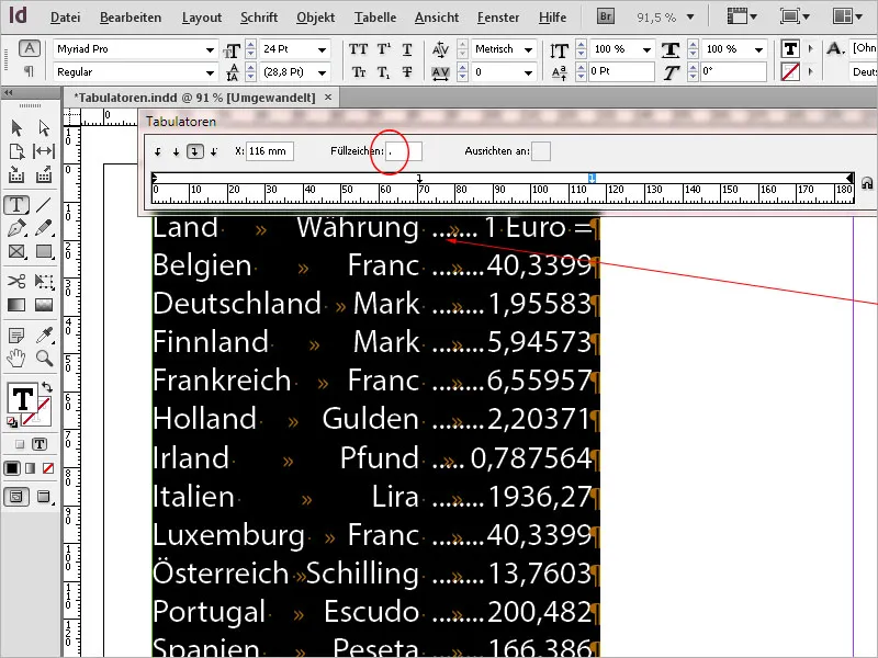 Using tabulators and tables in Adobe InDesign