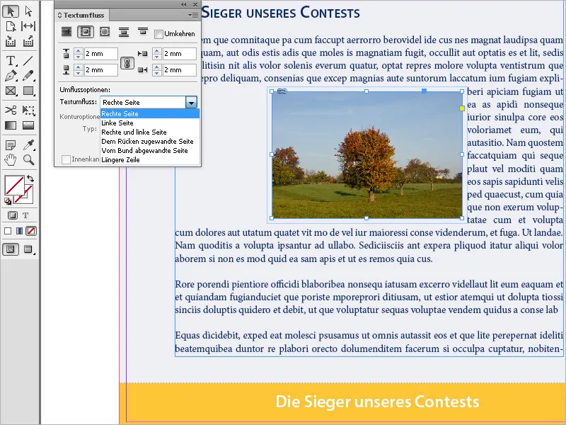 Používať oblej textu v programe Adobe InDesign