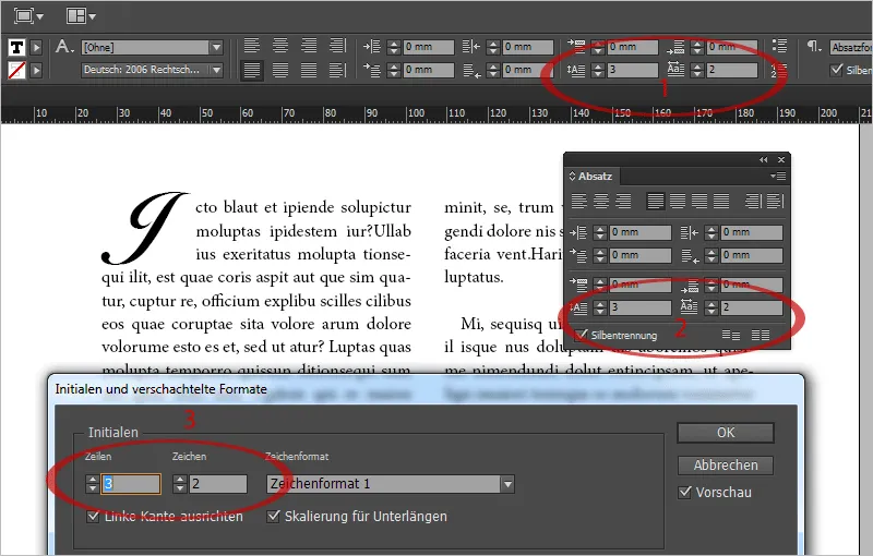 Vytvorenie iniciálov v InDesign.