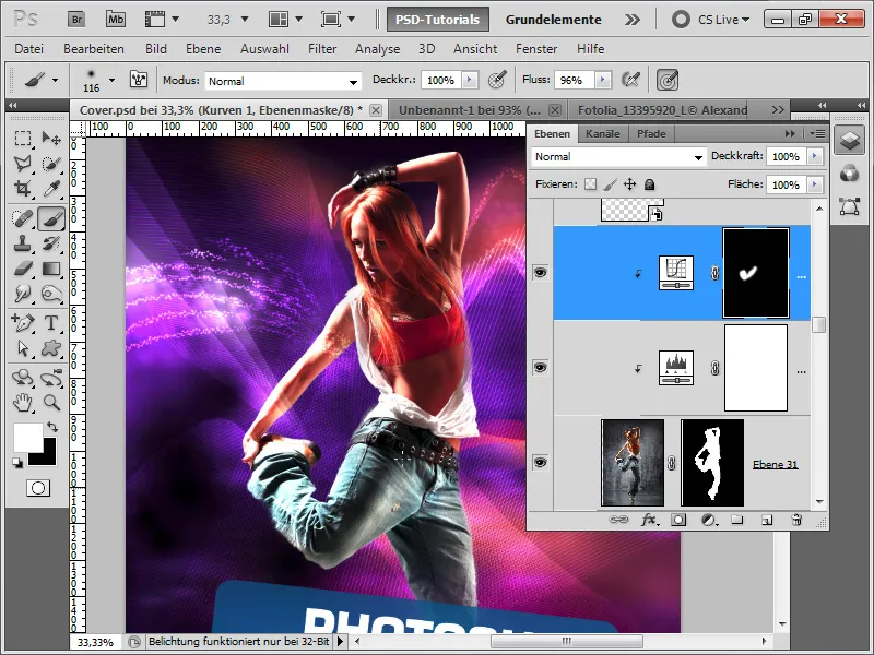 Creación de una portada - líneas serpenteantes, sinedots en Photoshop