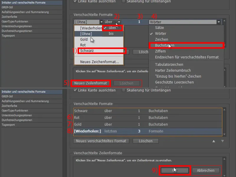 Colored text over nested formats