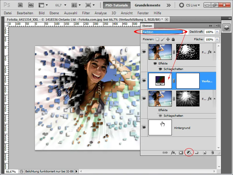 Create exploding fragments from a photo in Photoshop