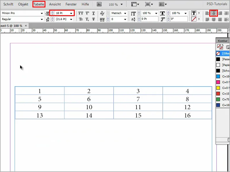 Adobe InDesign: Membuat garis tepi transparan di tabel.