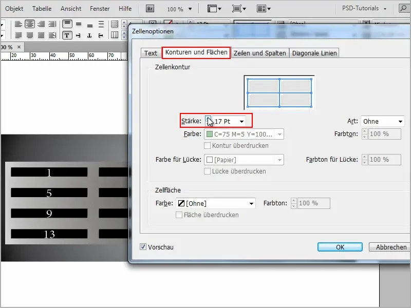 Adobe InDesign: Transparente Konturen in Tabellen erstellen